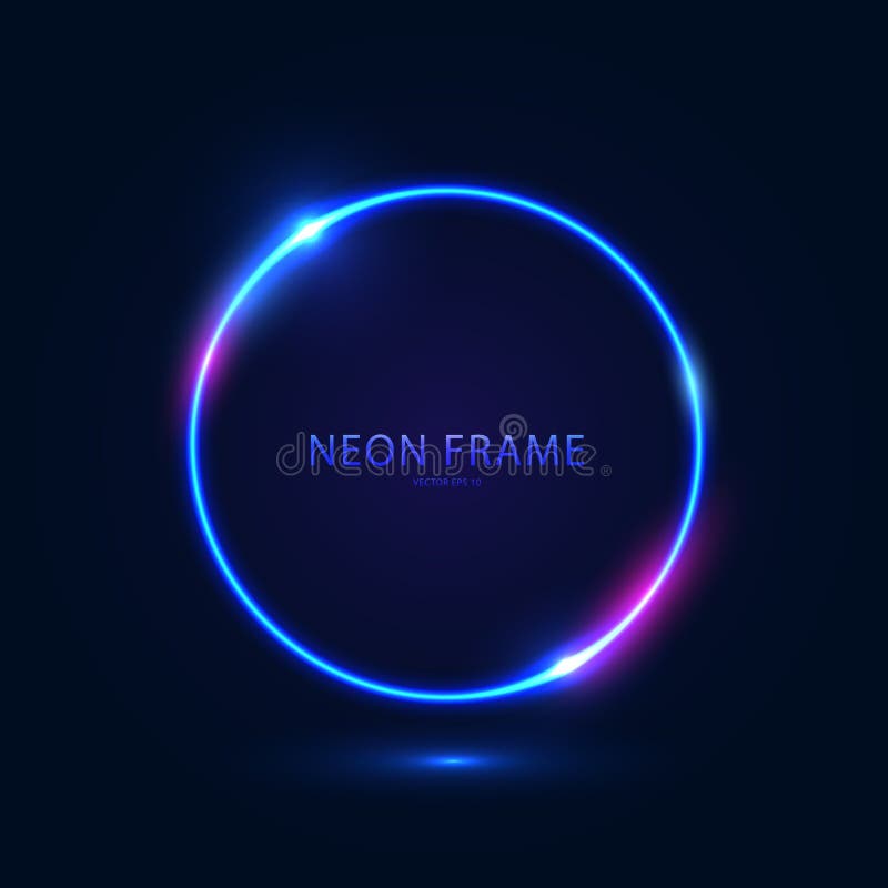 Neon Round Frame with Lights on a Dark Blue Background. Stock Vector ...