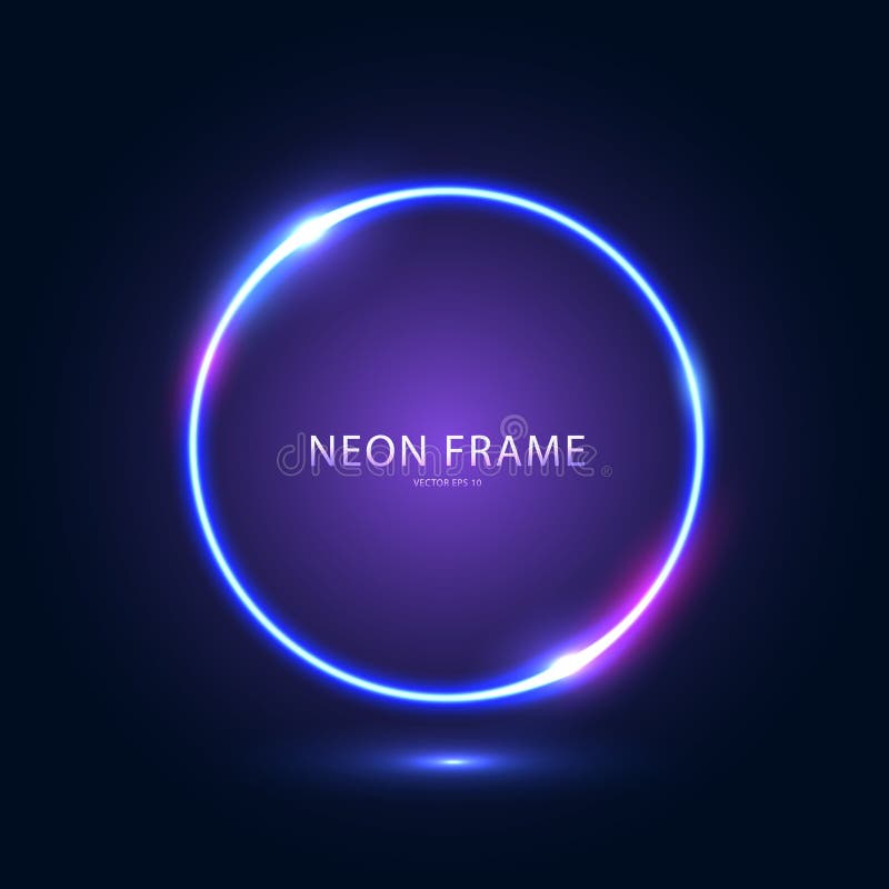 Neon Round Frame with Lights on a Dark Blue Background. Stock Vector ...