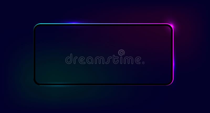 Neon Rounded Rectangular Frame with Shining Effects on Dark Background ...