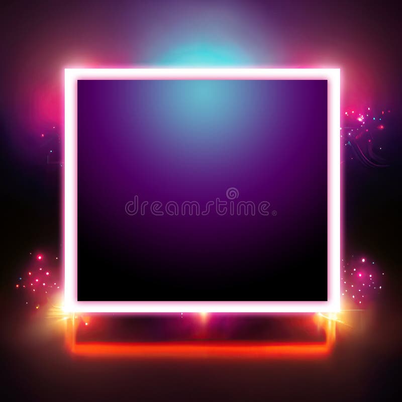 Neon Rounded Square Frame with Shining Effects on Dark Background Stock ...