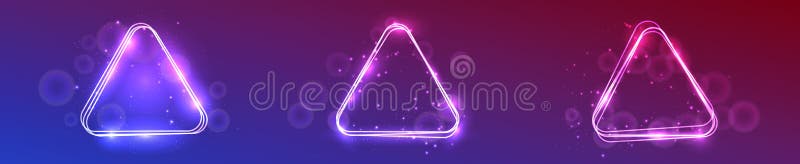 Neon Rounded Triangle Frame with Shining Effects and Sparkles Stock ...