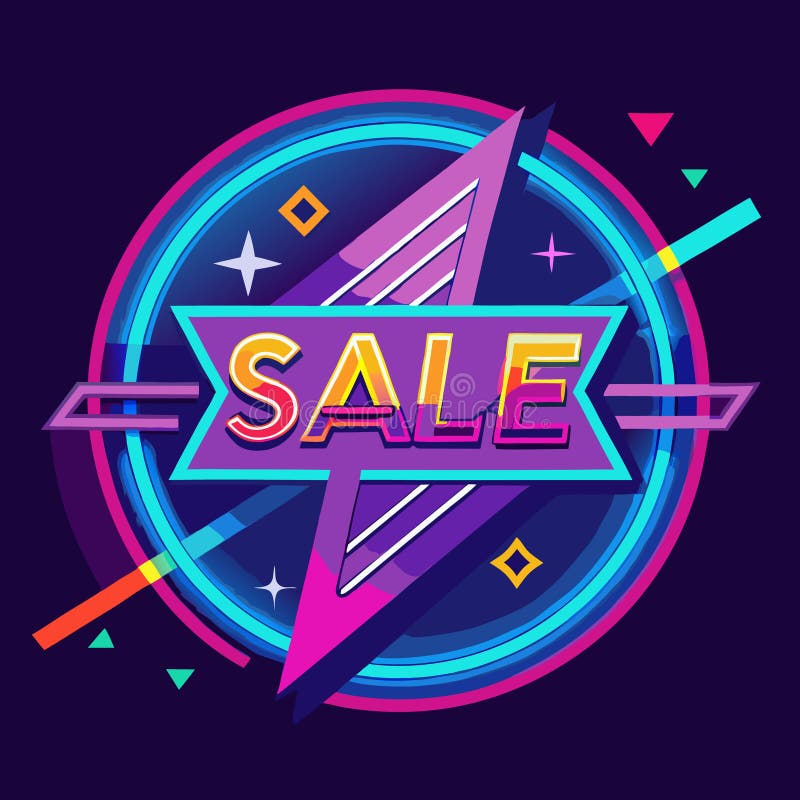 Neon Sale Banner with a Lightning Bolt Design Stock Illustration ...