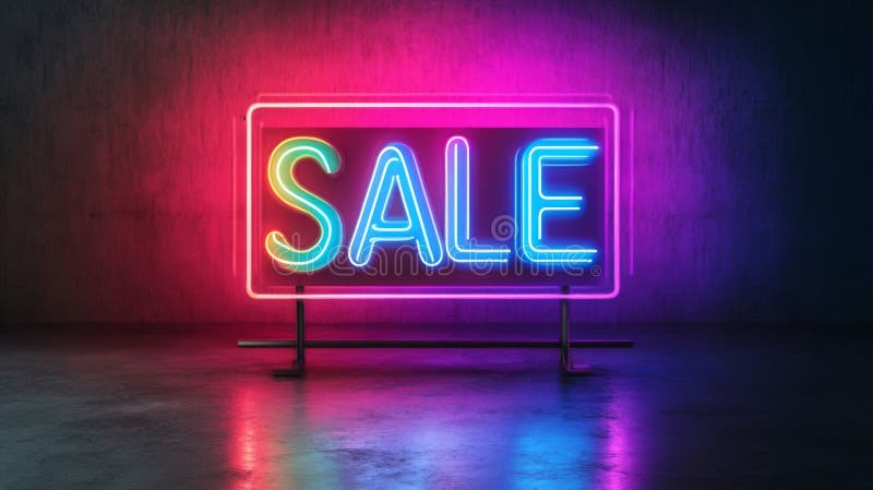 Neon Sale Sign Glowing Brightly in Dark Setting Stock Illustration ...