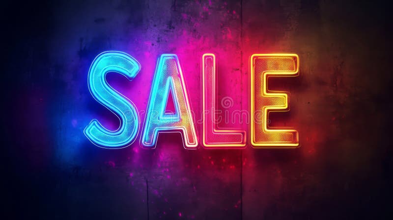 Neon Sale Sign Glowing on Dark Wall Stock Illustration - Illustration ...