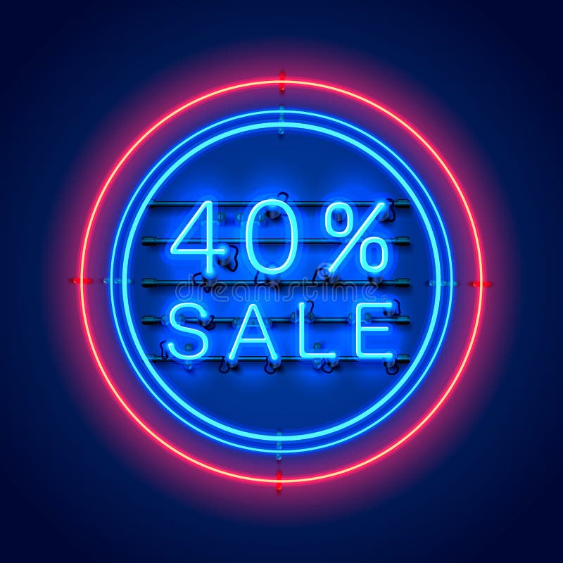 Neon 40 Sale Text Banner. Night Sign Stock Vector - Illustration of ...