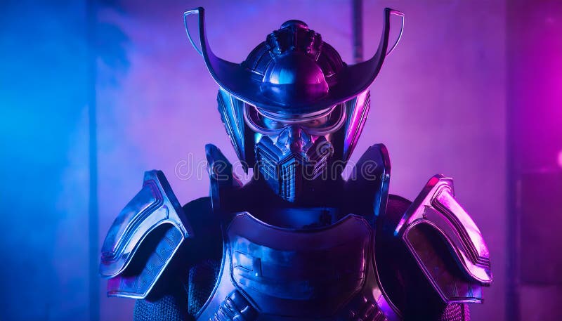 Neon Samurai Armor: Futuristic Warrior Stock Illustration ...
