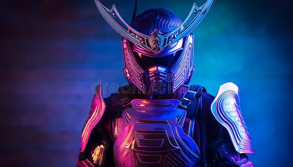 Neon Samurai Armor: Futuristic Warrior Stock Illustration ...