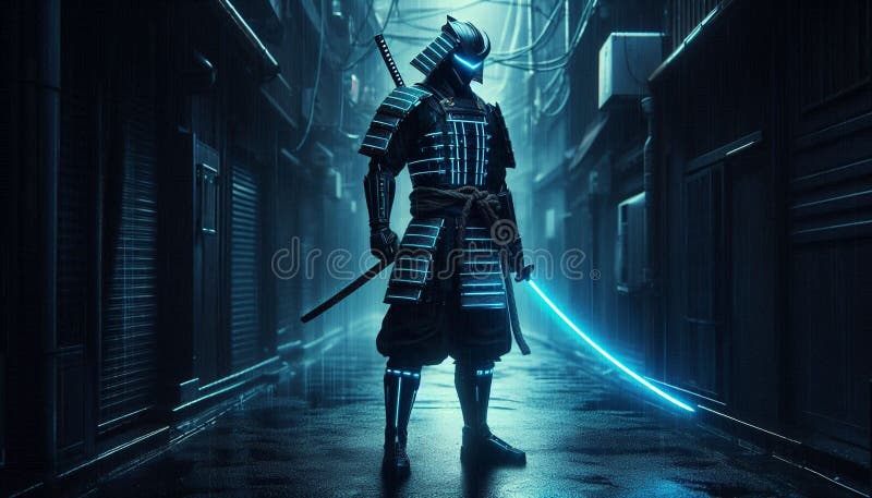 Neon Samurai stock illustration. Illustration of warrior - 351457300