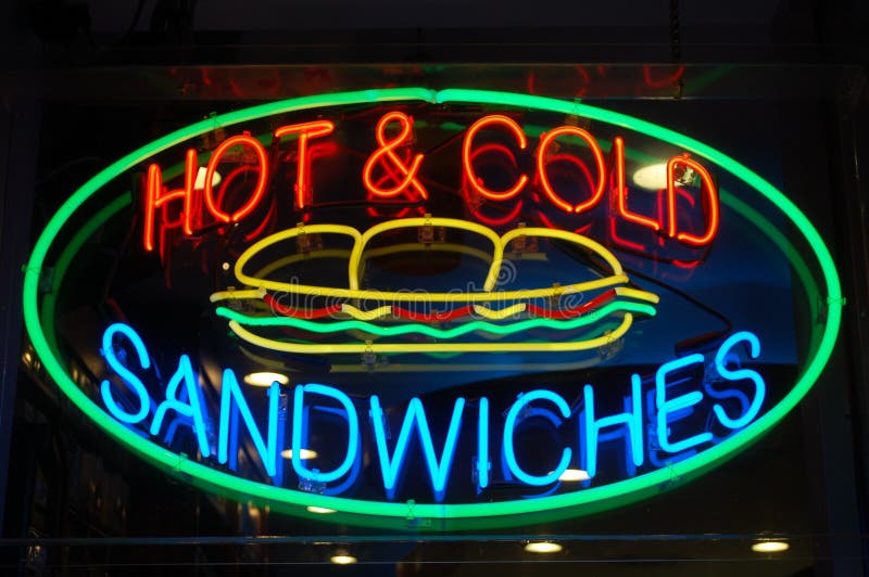 Neon Sandwich Sign stock photo. Image of cold, mayo, slice - 20105076