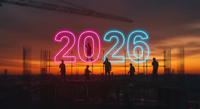 Neon 2026 on Scaffolding at Sunset with Anonymous Figures - Generated ...