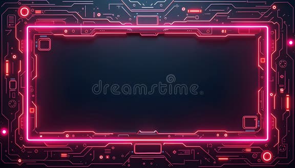 Neon Sci-fi Tech Border Frame with Animated Glitch Effect on Dark ...