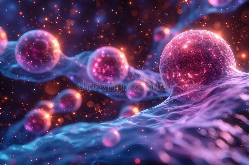 Neon Science Background with Interconnected Cells and Sphere Designs in ...