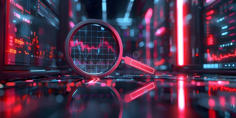 Neon Screen of Magnifier Charts and Graphs for Data Analysis and SEO ...