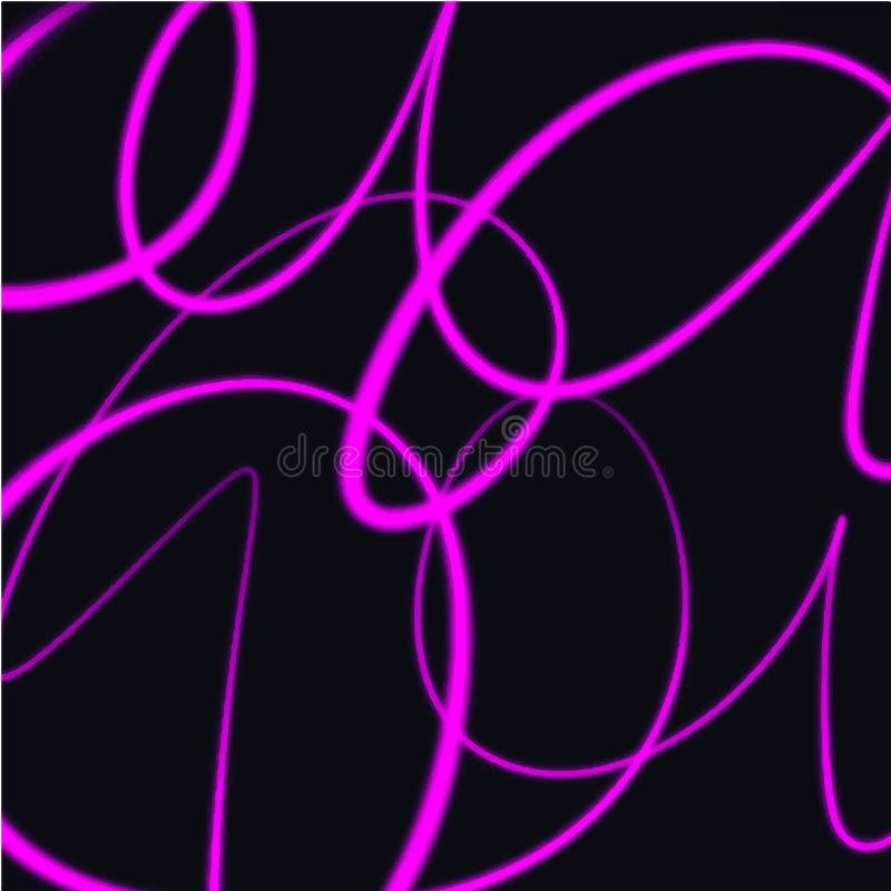 Neon Scribble Sketch Objects. Waves Vibration Lines, Isolated on Dark ...