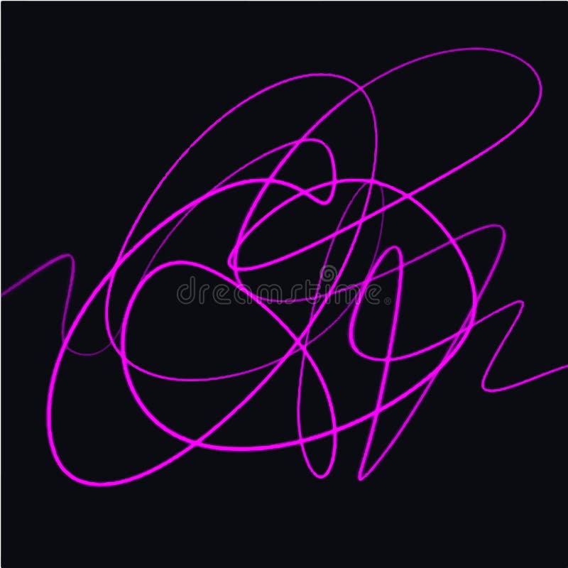 Neon Scribble Sketch Objects. Waves Vibration Lines, Isolated on Dark ...