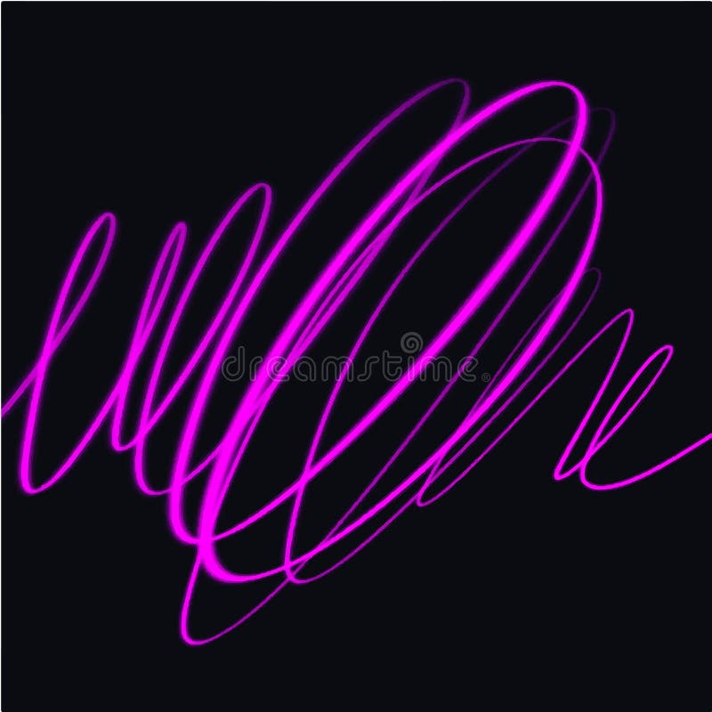 Neon Scribble Sketch Objects. Waves Vibration Lines, Isolated on Dark ...