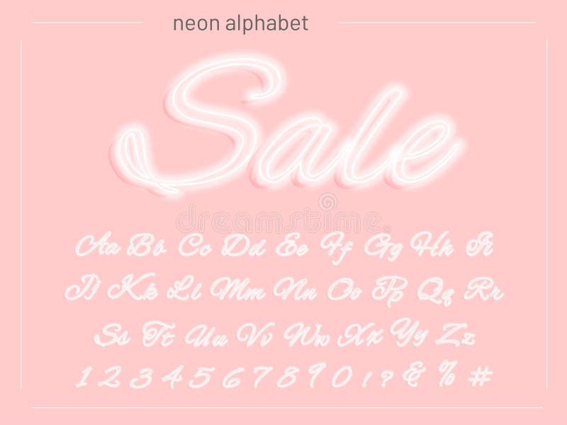 Neon Script Alphabet Font. White Neon Uppercase and Lowercase Letters ...