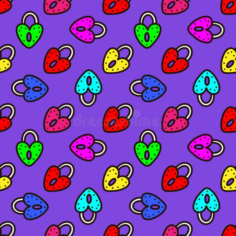 Neon Seamless Pattern with Heart-shaped Lock. Vector Illustration Stock ...
