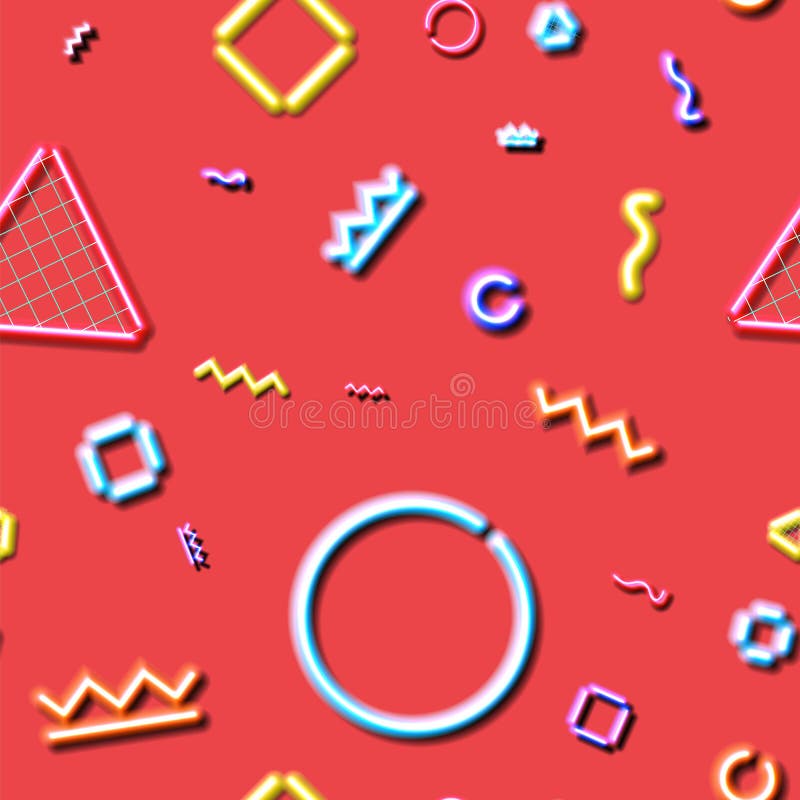 Neon Seamless Pattern with and 80s Abstract Arcade Style Stock Vector ...