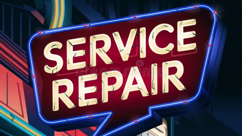 Neon "Service Repair" Sign Glowing Brightly Stock Illustration ...