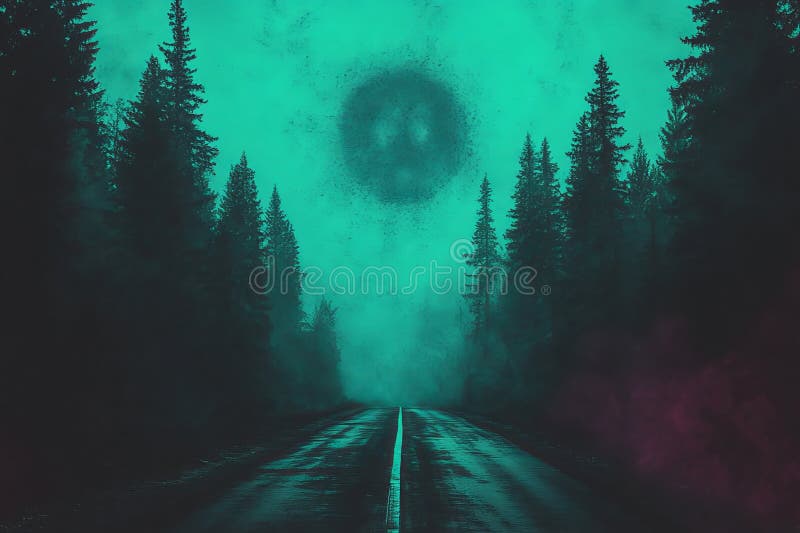 Neon Shadows of the Midnight Forest Stock Illustration - Illustration ...