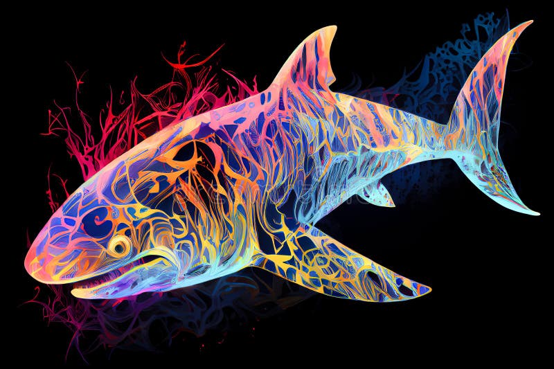 Neon Shark on Black Background. Generative AI, Generative, AI Stock ...