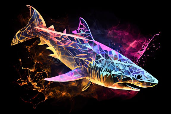 Neon Shark on Black Background. Generative AI, Generative, AI Stock ...