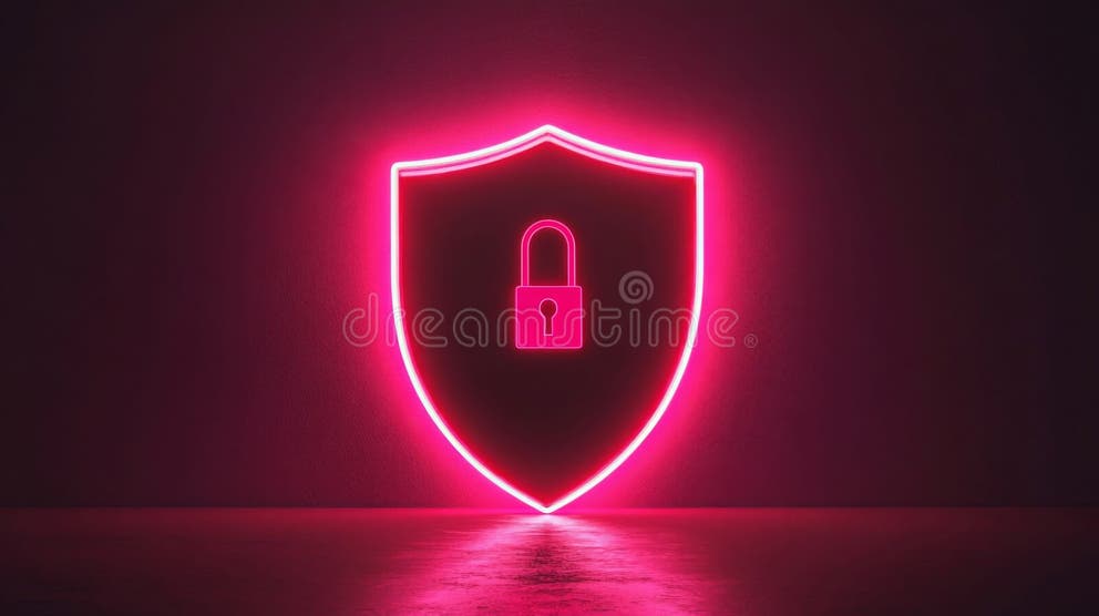 Neon Shield Displays Locked Security Symbol Stock Illustration ...