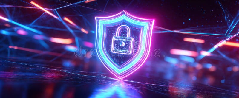 The Neon Shield Featuring a Digital Lock Over a Futuristic Background ...