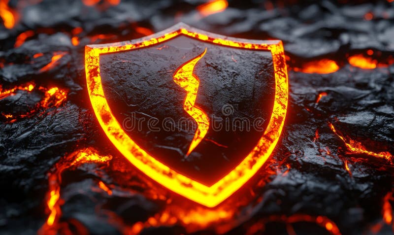 Neon Shield Icon in Orange and Yellow on Black Backgrounds, Concept Art ...