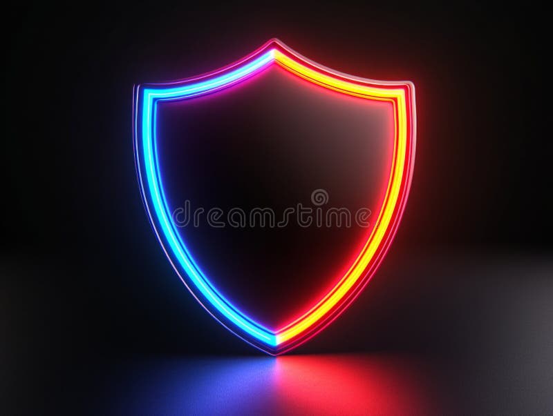 Neon Shield Outlined with Glowing Red and Blue Lines on a Dark ...