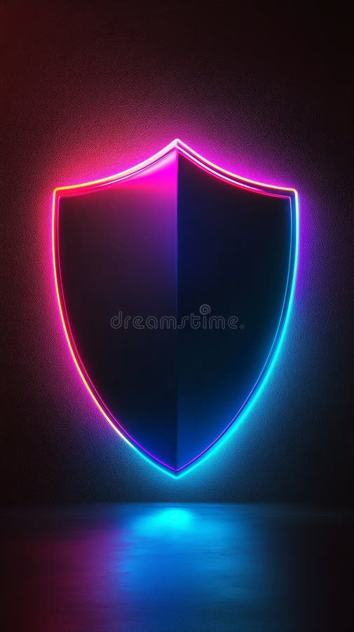 Neon Shield with Vibrant Pink and Blue Glow on Dark Background ...
