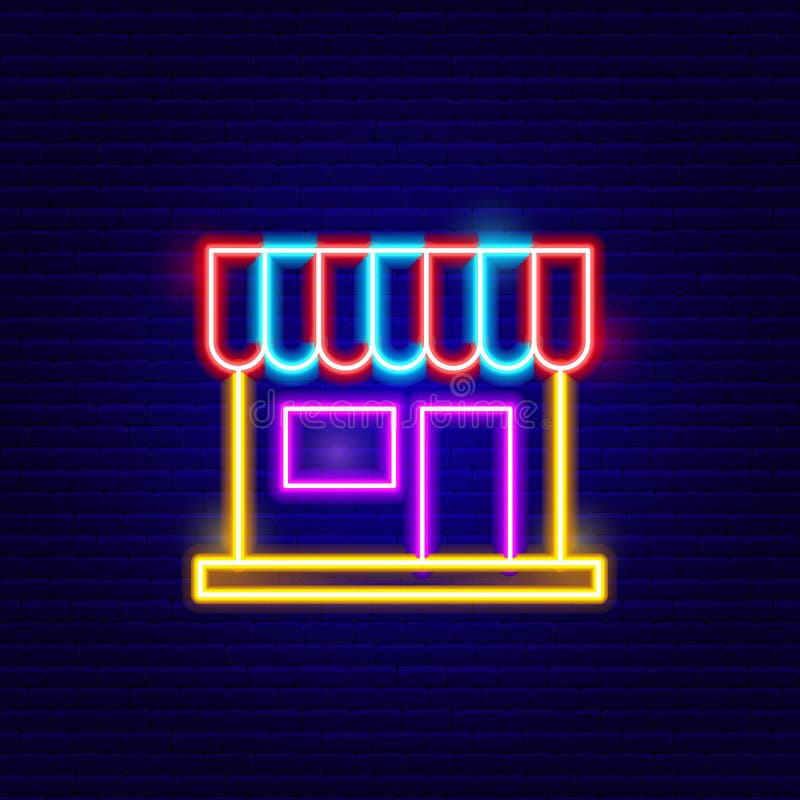 Neon Shopping Store Icon. Vector Illustration of Building Object Stock ...