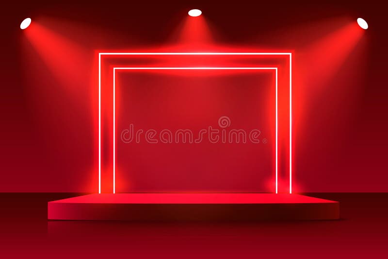 Neon Show Light Podium Red Background. Vector Illustration Stock Vector ...