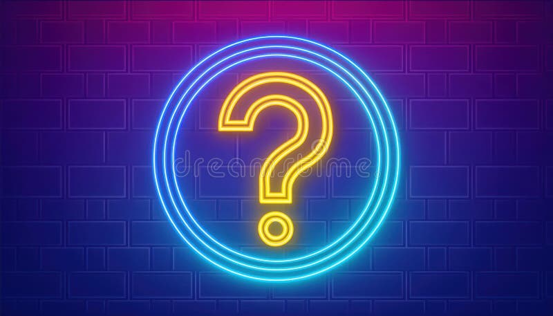 Neon Sign Board , Birck Wall and Question Mark Abstract Background ...