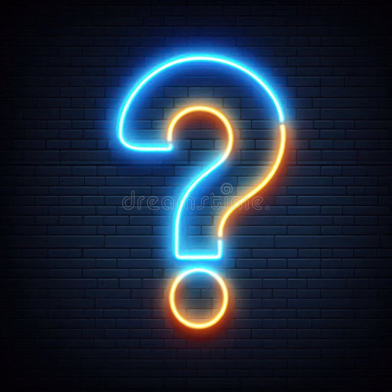 Neon Sign Board , Birck Wall and Question Mark Abstract Background ...