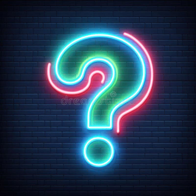 Neon Sign Board , Birck Wall and Question Mark Abstract Background ...