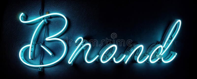 A Neon Sign Word Text Brand in Cursive, Glowing Blue Against a Black ...