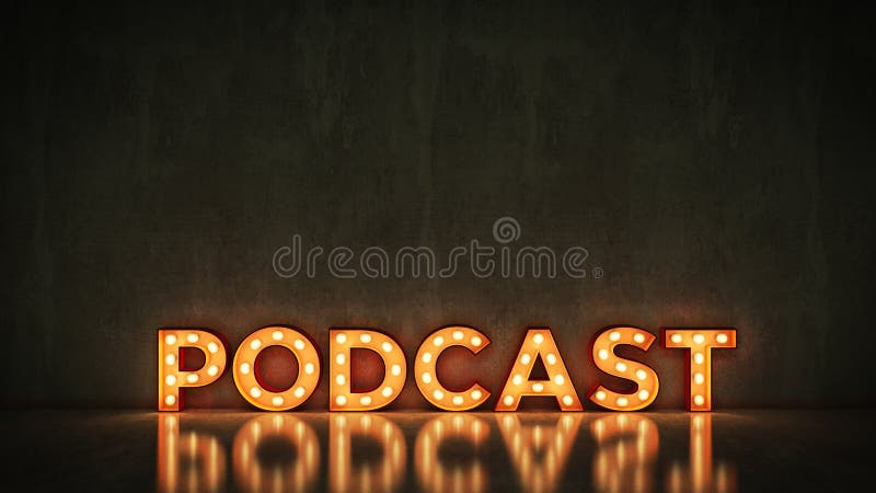 Neon Sign on Brick Wall Background - Podcast. 3d Rendering Stock ... Neon Sign on Brick Wall Background - Podcast. 3d Rendering Stock ...