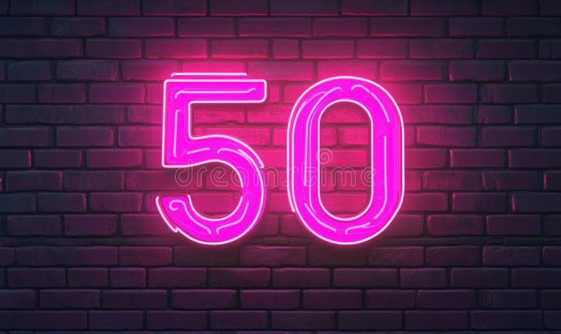 Neon 50 Sign on Brick Wall for Celebrations and Events Stock Image ...