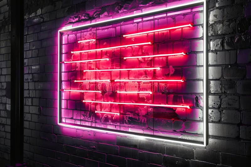 A Neon Sign on a Brick Wall in a Dark Room Stock Photo - Image of ...