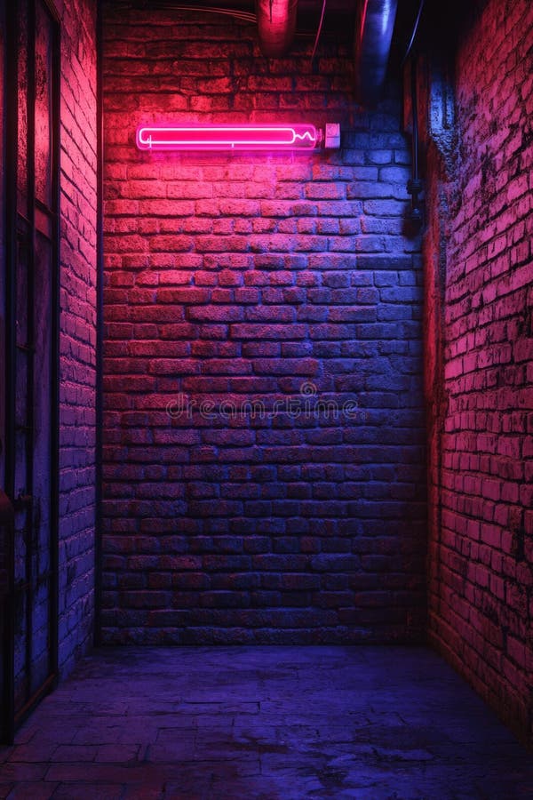 Neon Sign Brick Wall stock image. Image of signage, exterior - 375465905