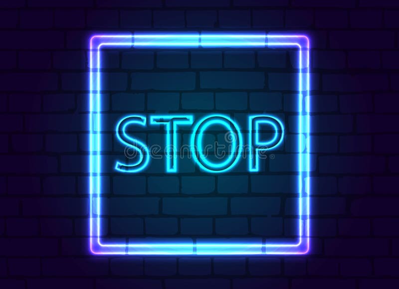 A Neon Sign in Button Pause,on the Background of a Brick Wall. Stock ...