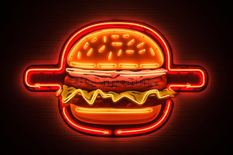A Neon Sign with a Classic Burger Icon Stock Illustration ...
