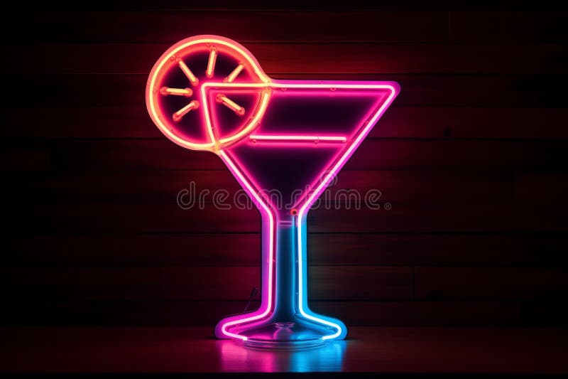 A Neon Sign with a Classic Cocktail Glass Icon Stock Illustration ...