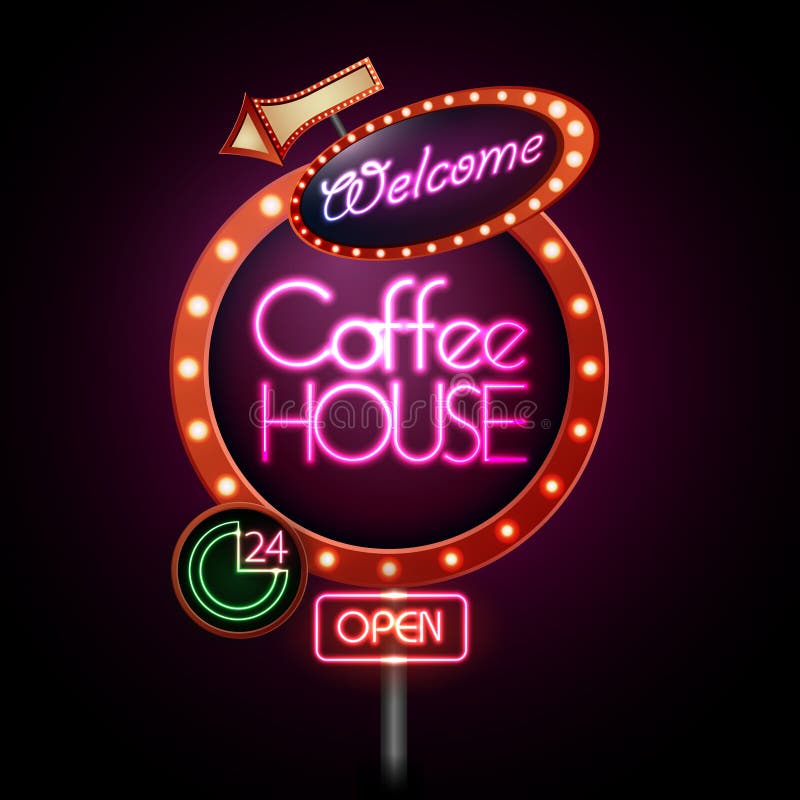 Neon sign. Coffee house stock vector. Illustration of illuminated ...