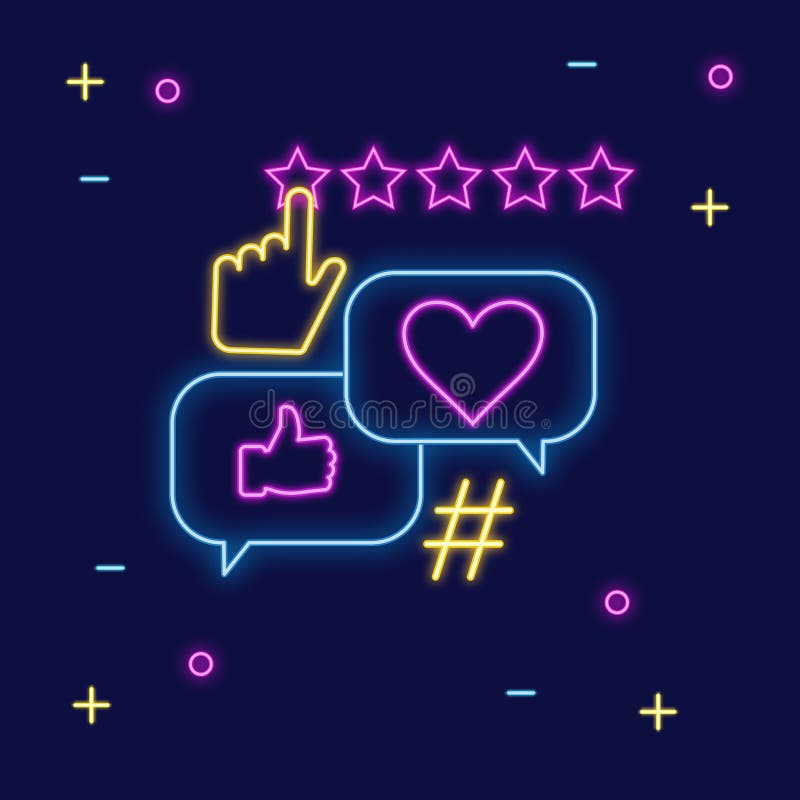 Neon Sign of Customer Service and Rating. Bright Vector Neon Light ...