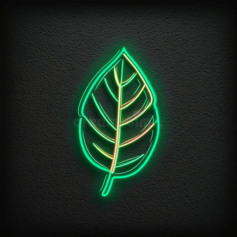 A Neon Sign Depicting a Green Leaf Illuminates a Black Background Stock ...