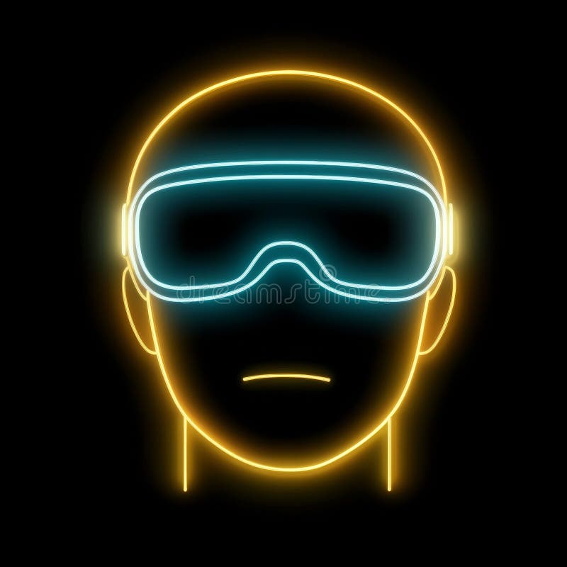 A Neon Sign Displaying a Human Head in Profile, Equipped with a VR ...