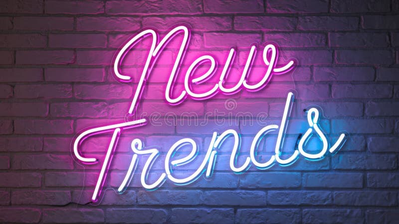 Neon Sign Displaying the Phrase New Trends on a Brick Wall Stock ...